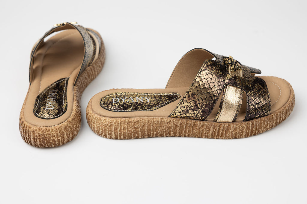 Slapi dama piele naturală Dyany 25025 AU șarpe – Pantoful Galben