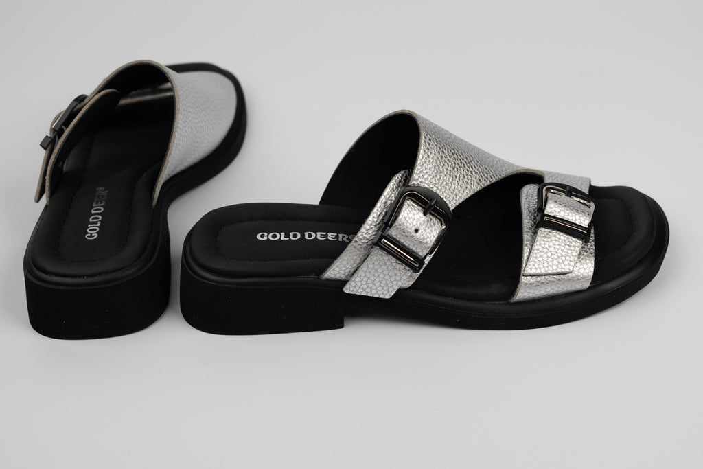 Slapi dama piele naturală GOLD DEER 1080 Argintiu – Pantoful Galben