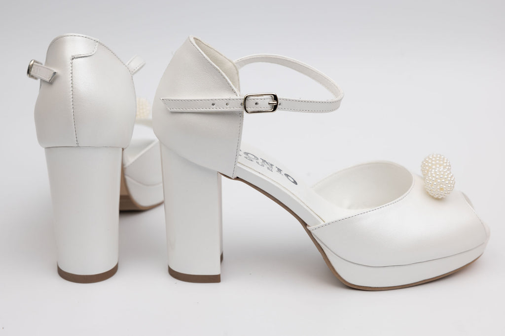 Sandale mireasa din piele naturală ANTONIO 3224 alb sidef accesorii mu ...