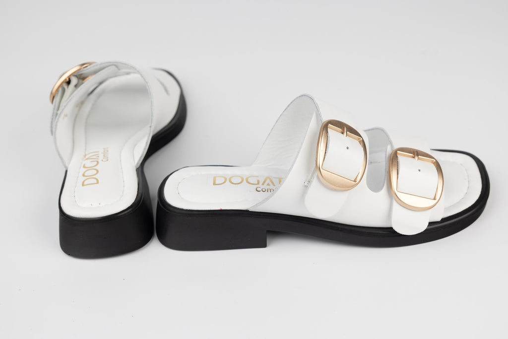 Slapi dama piele naturală DOGATI 19708 Alb – Pantoful Galben