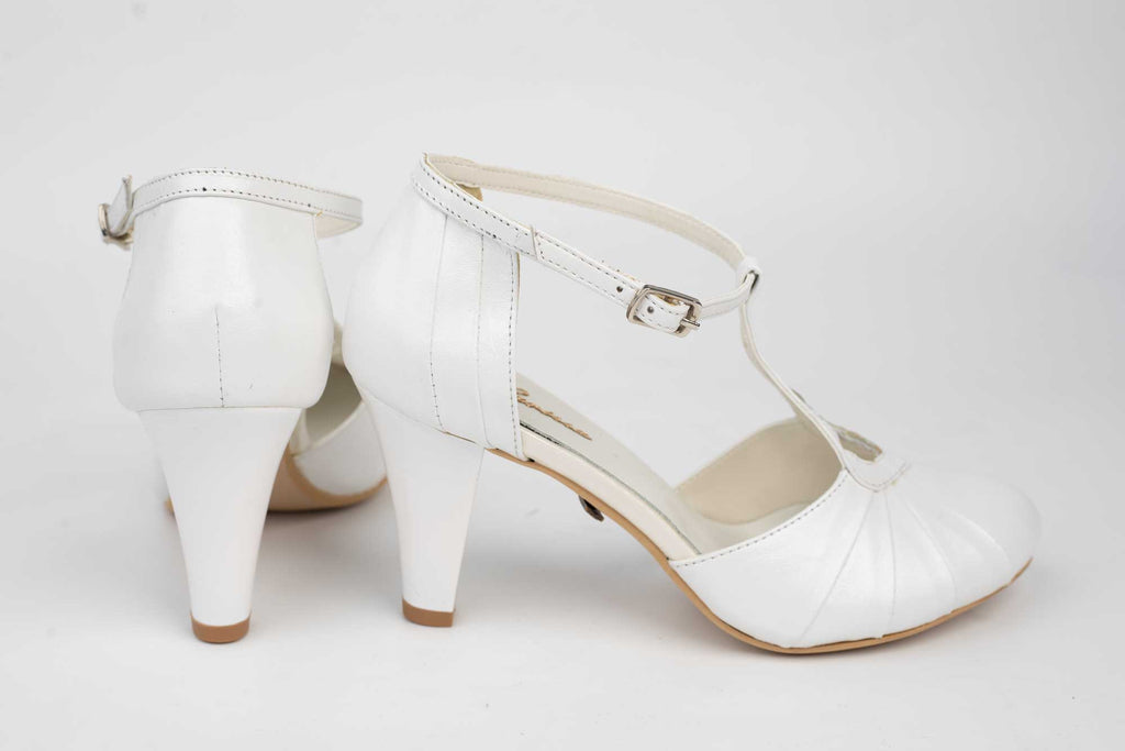 Pantofi mireasa piele naturala LARISA Coco Alb perlat – Pantoful Galben