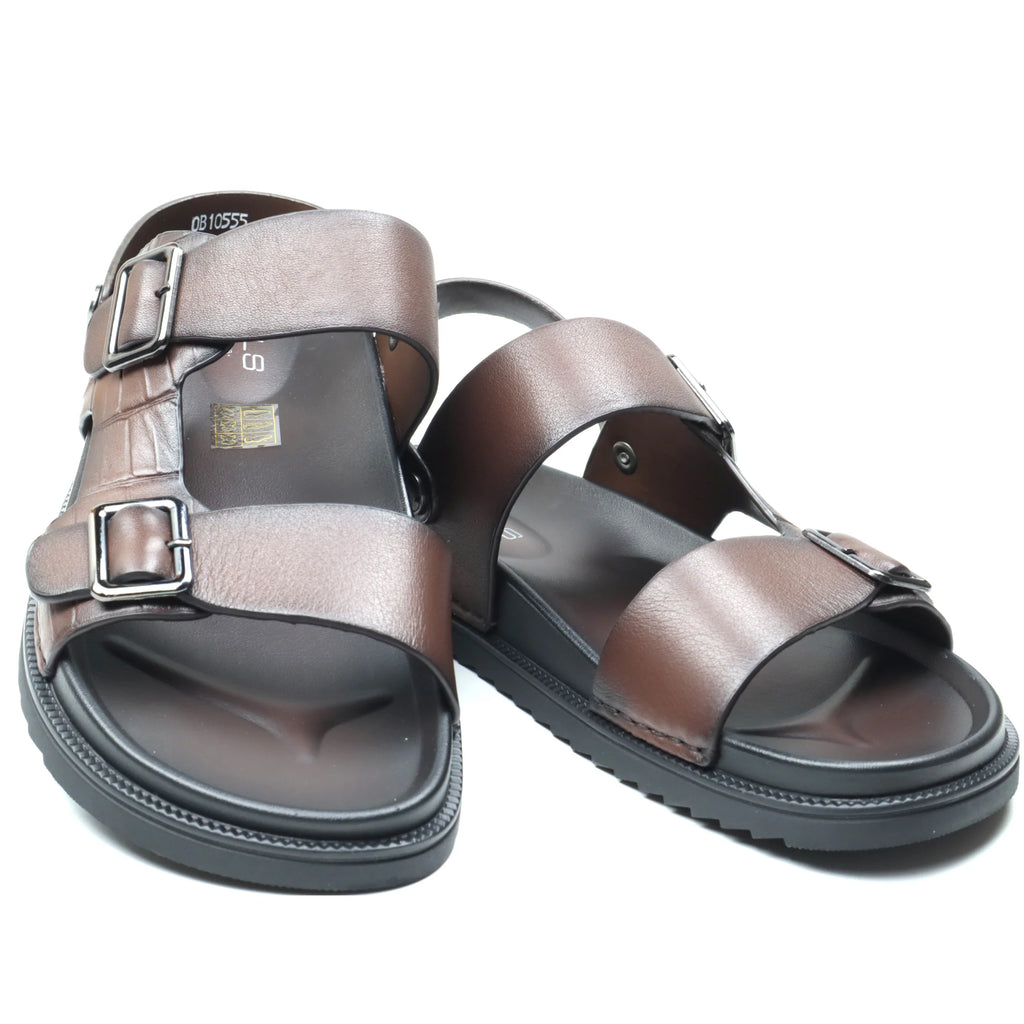 Sandale barbati piele naturala MELS 10555 Maro – Pantoful Galben